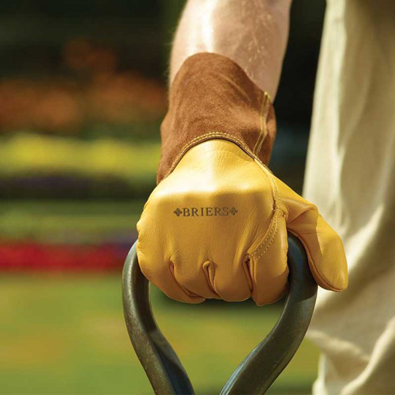 Golden Leather Gardening Gauntlet Gloves | Health and Care