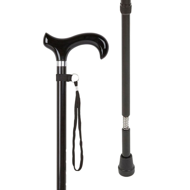 Adjustable Black Derby Walking Stick with Shock Absorber | Health and Care