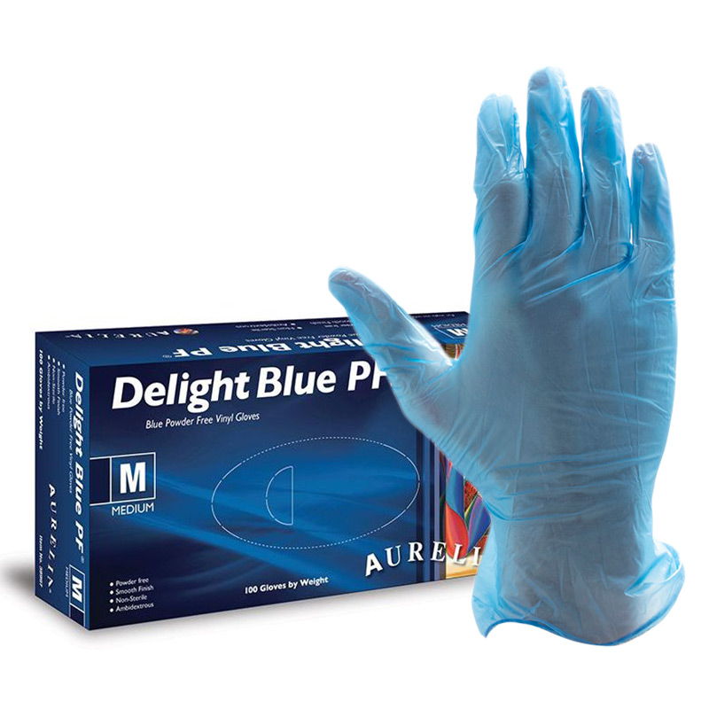 Aurelia Delight Blue PF Vinyl Gloves 38995-9 | Health and Care