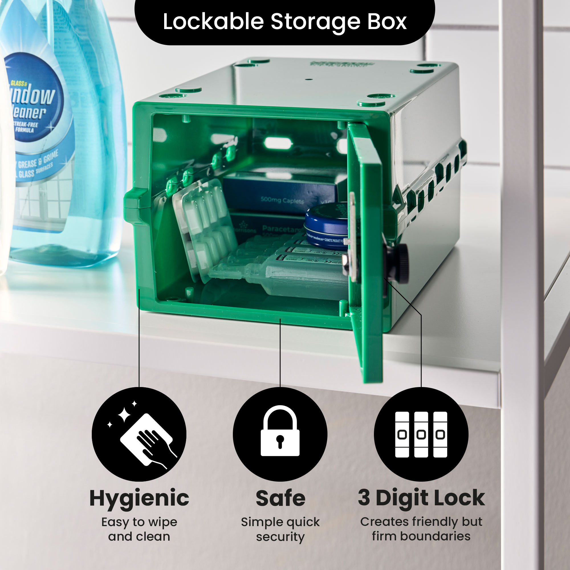 Lockabox Mini Lockable Storage Box (Green) | Health and Care