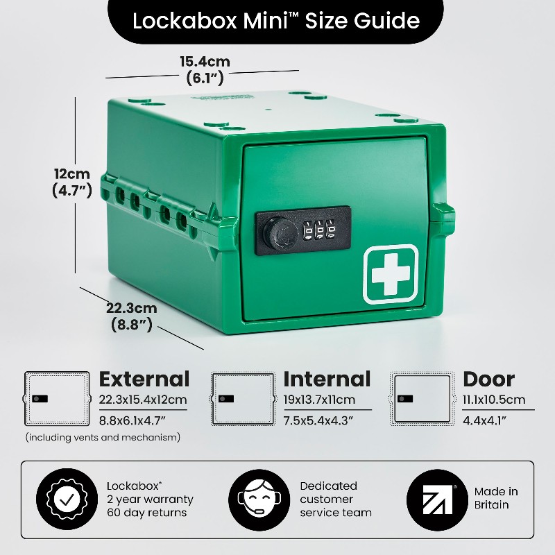 Lockabox Mini Lockable Storage Box (Green) | Health and Care