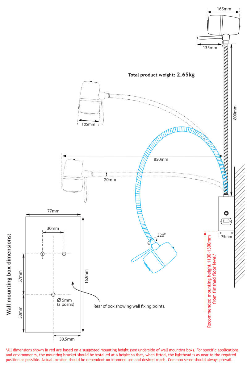 Daray X210 LED Flexible Examination Light with Integral Transformer ...