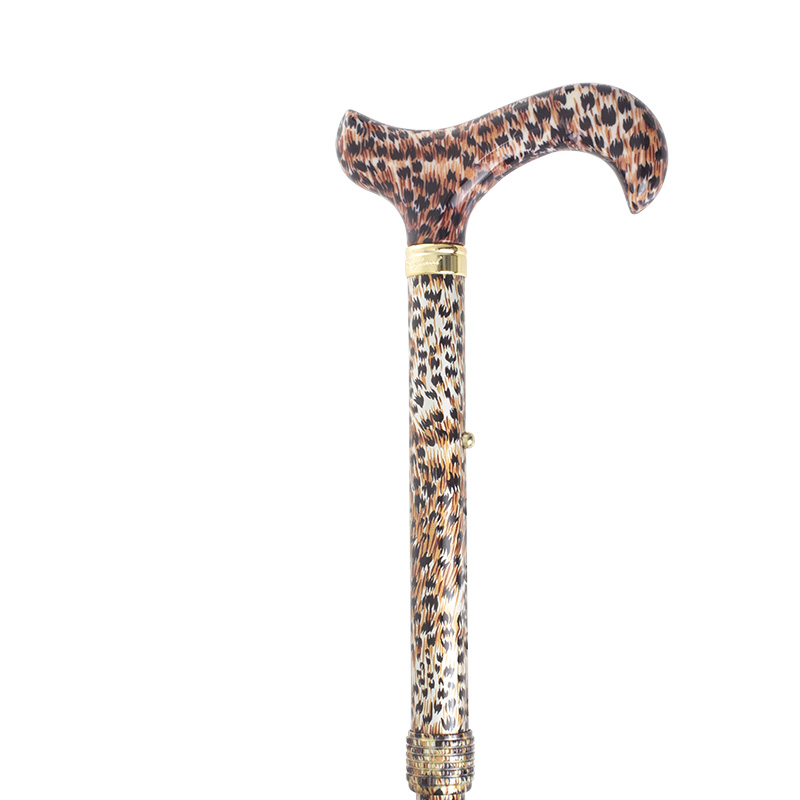 Adjustable Folding Fashion Derby Handle Cheetah Pattern Walking Stick ...