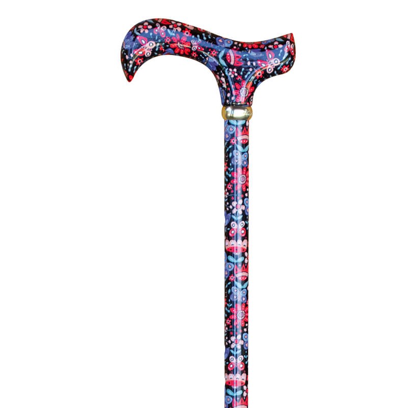 Adjustable Walking Stick Folk Flowers Pattern | Health and Care