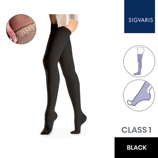 Sigvaris Black Stockings w/ Grip Top & Open Toe | Health and Care