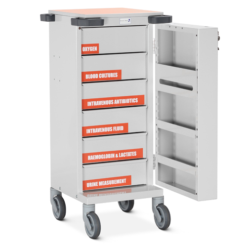 Bristol Maid Single-Door Sepsis Trolley with Six Drawers and Bolt Lock ...