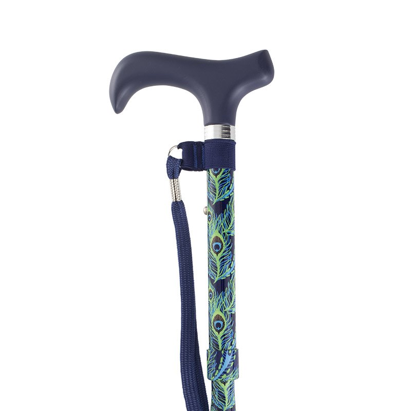 Height-Adjustable Mini Folding Peacock-Patterned Derby Walking Stick ...