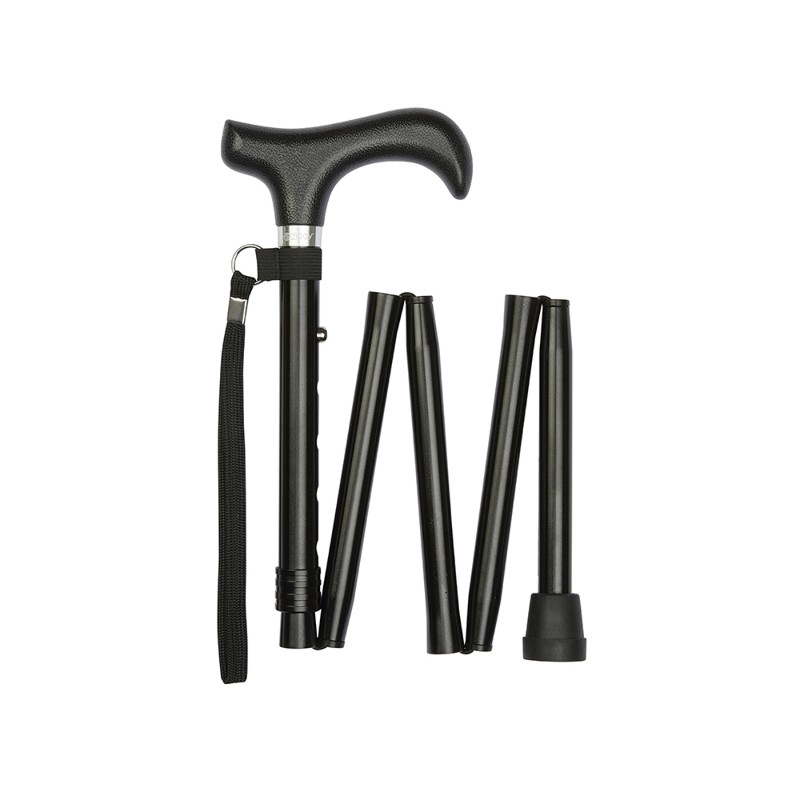 Height-Adjustable Mini Folding Black Derby Handle Walking Stick ...