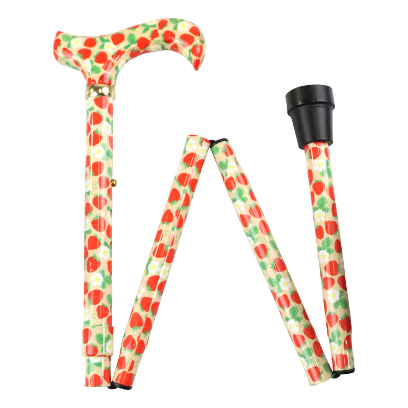 Folding Aluminium Derby Cane - Strawberry | Health and Care
