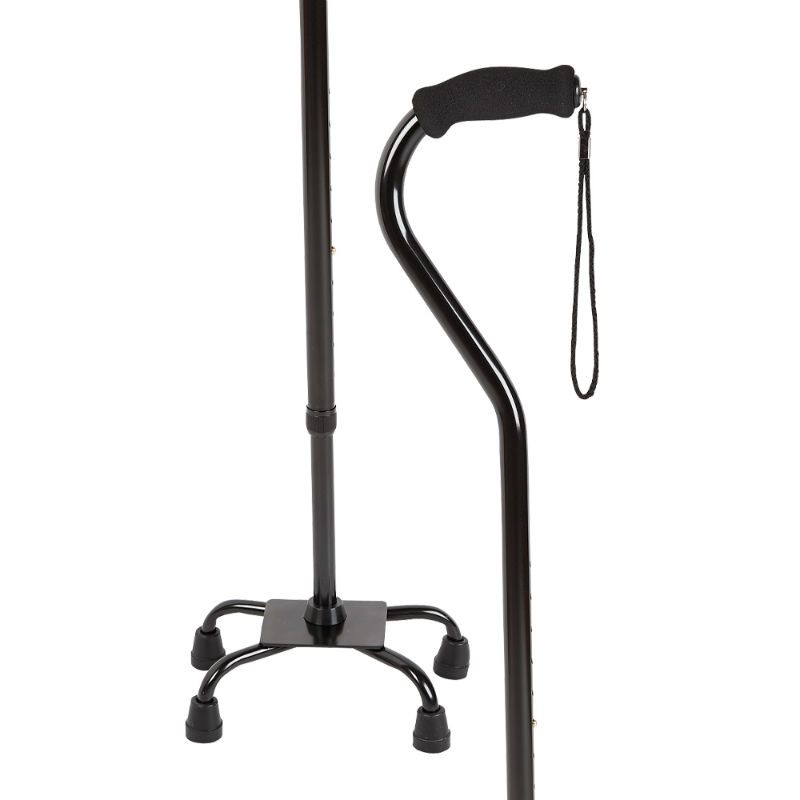 Height-Adjustable Quad Offset Black Cane | Health and Care