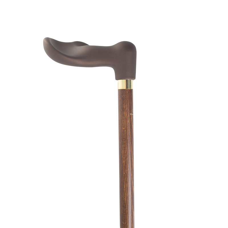 Left-Handed Soft-Touch Fischer Handle Dark Hardwood Orthopaedic Walking ...