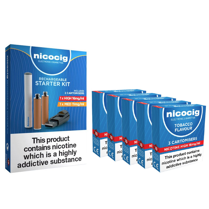 Nicocig Rechargeable Electronic Cigarette Starter Kit and Nicocig ...