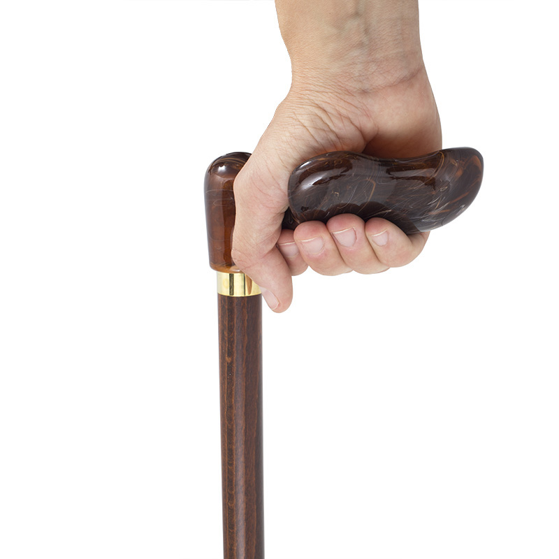 Left-Handed Amber Fischer Handle Dark Hardwood Orthopaedic Walking Cane ...