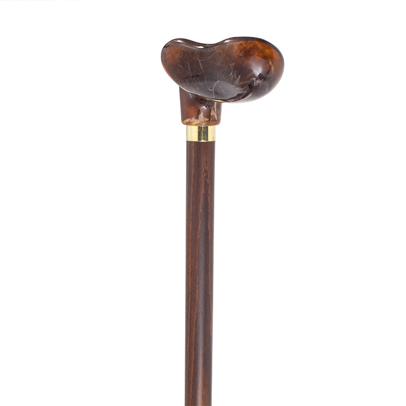 Left-Handed Amber Fischer Handle Dark Hardwood Orthopaedic Walking Cane ...