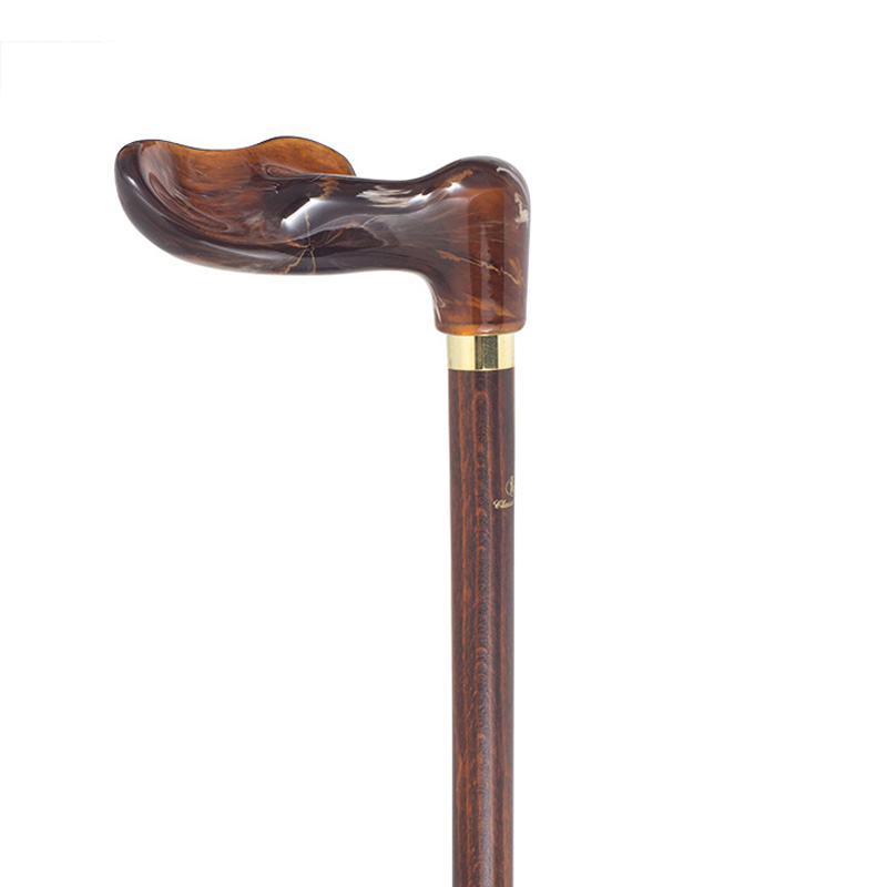 Right-Handed Amber Fischer Handle Dark Hardwood Orthopaedic Walking ...