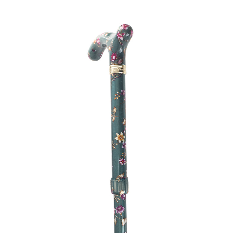 Petite Adjustable Folding Easy-Joint Green Floral Walking Cane | Health ...