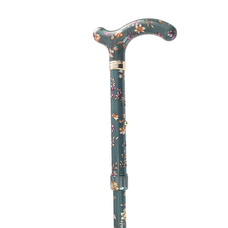 Petite Adjustable Folding Easy-Joint Green Floral Walking Cane | Health ...