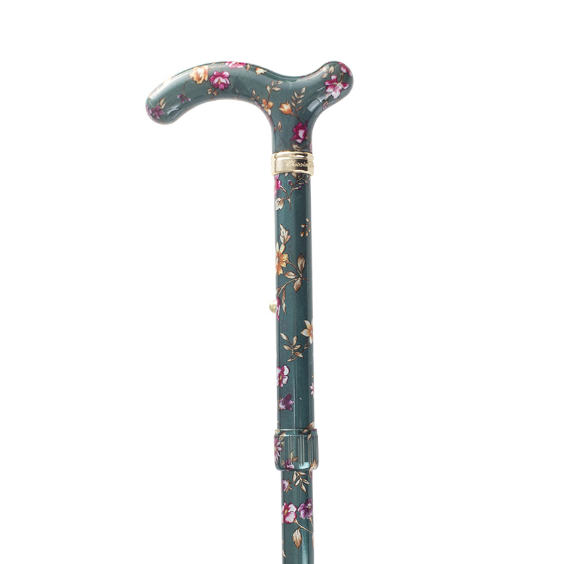 Petite Adjustable Folding Easy-Joint Green Floral Walking Cane | Health ...