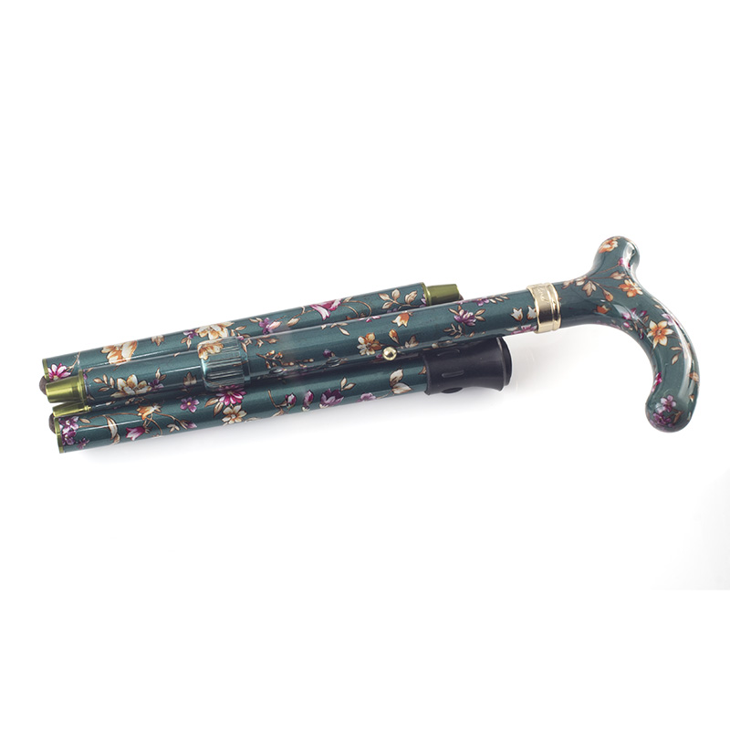 Petite Adjustable Folding Easy-Joint Green Floral Walking Cane | Health ...