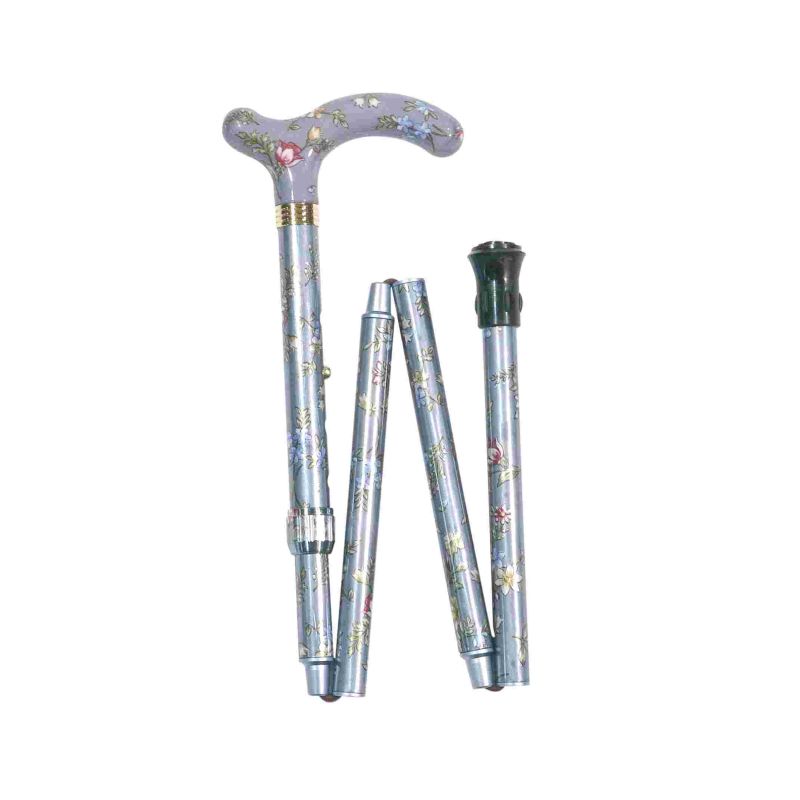 Petite Adjustable Folding Easy-Joint Grey Floral Walking Cane | Health ...