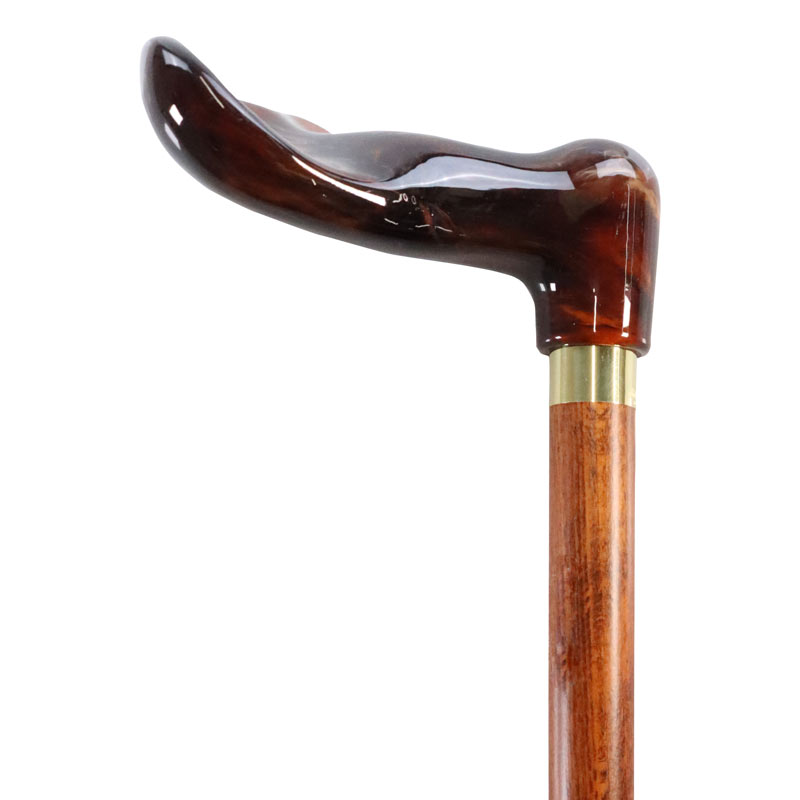 Right-Handed Amber Fischer Handle Dark Hardwood Orthopaedic Walking ...