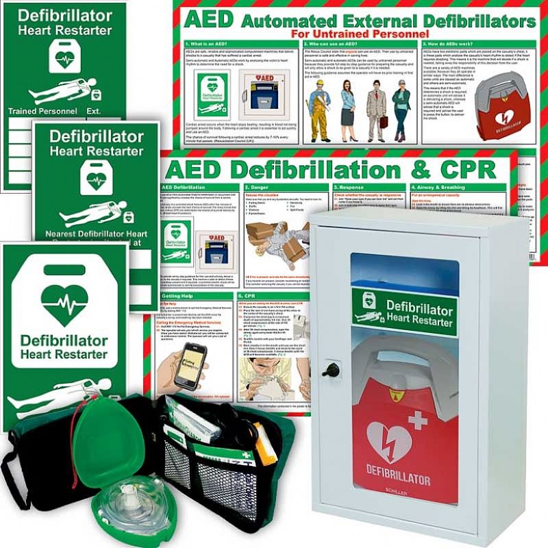 Schiller AED Bundle with Wall Cabinet | Health and Care