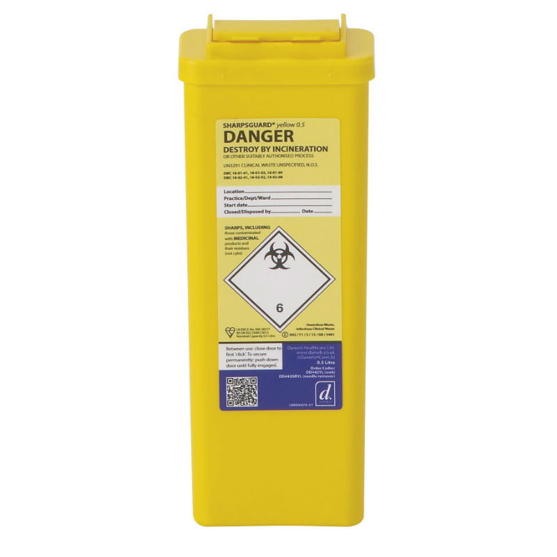Sharpsguard Yellow 0.5L Sharps Container (Case of 60) | Health and Care