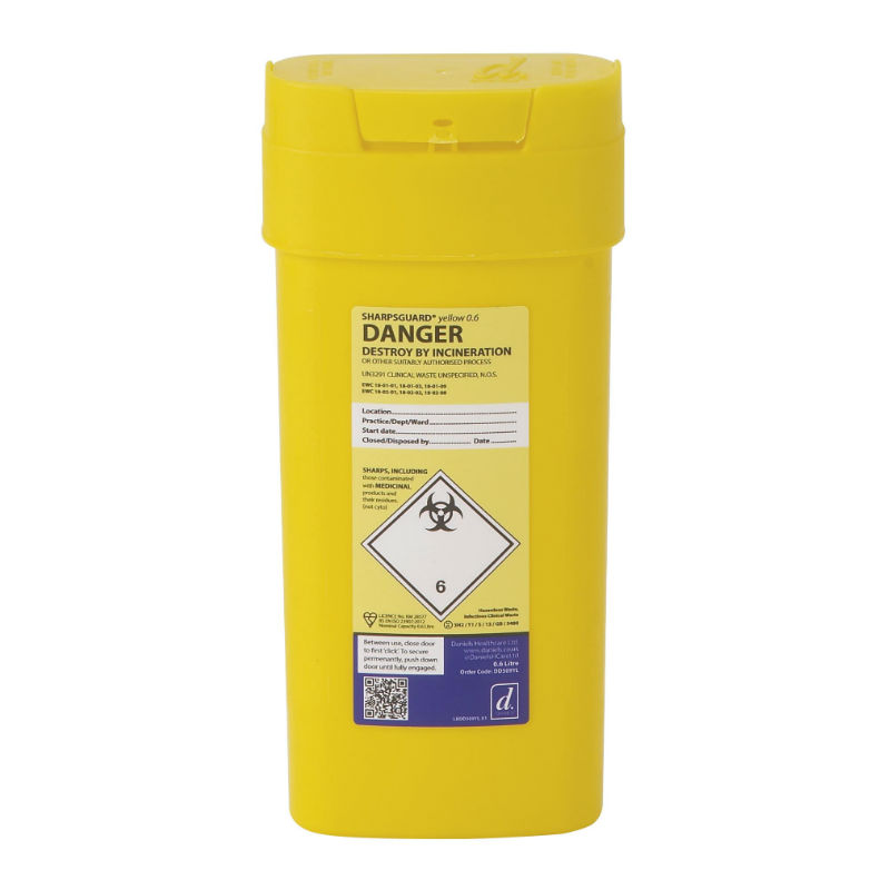 Sharpsguard Yellow 0.6L Sharps Containers (Case of 48) | Health and Care