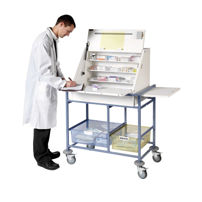 Lrg Ward Drug Trolley w/ 2 Storage Trays | Health and Care