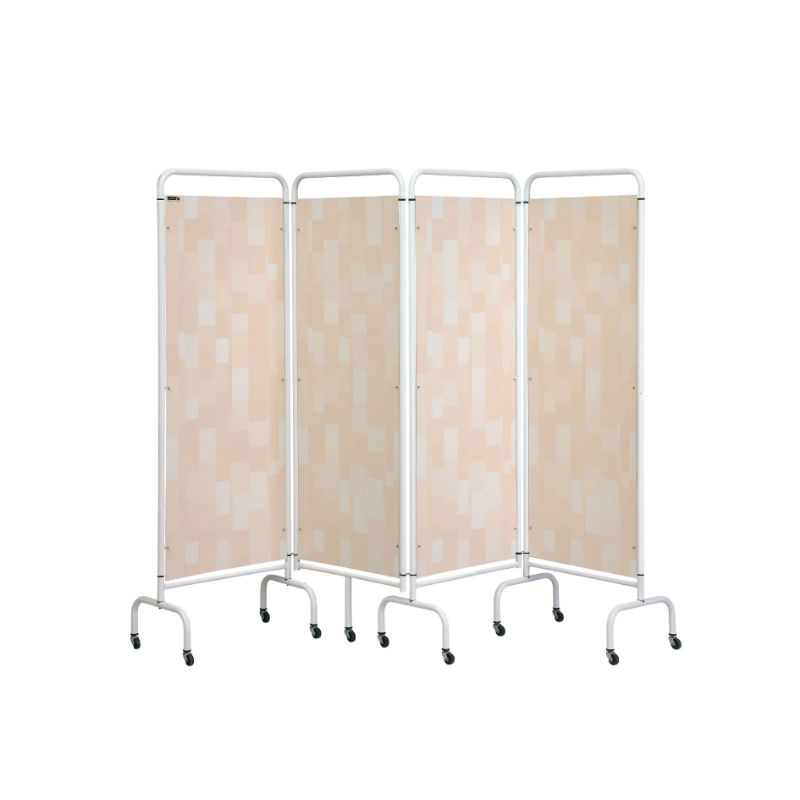 Beige Mobile 4-Panel Folding Ward Screen | Health and Care
