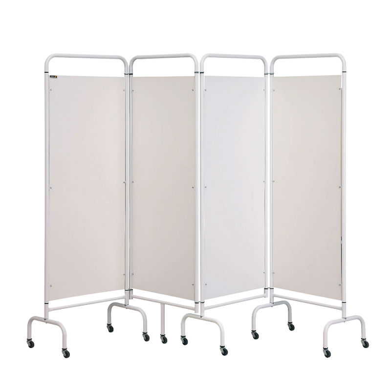 White Mobile 4-Panel Folding Ward Screen | Health and Care