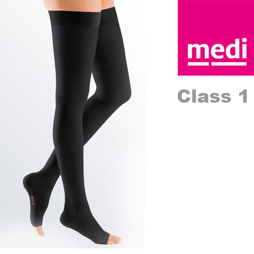 Medi Mediven Plus Class 1 Black Thigh Compression Stockings with Open ...