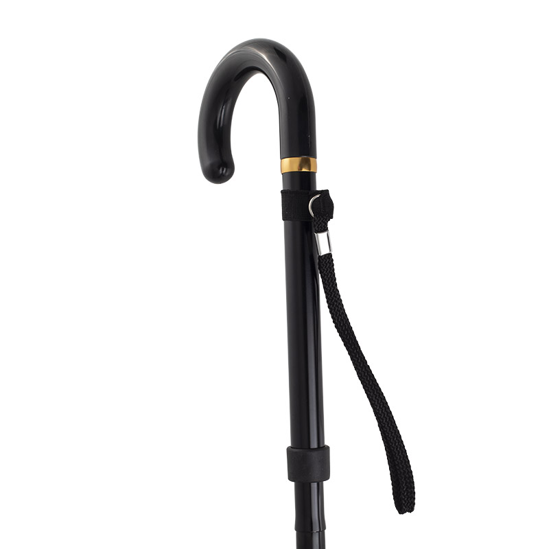 Height-Adjustable Folding Black Crook Handle Walking Stick | Health and ...