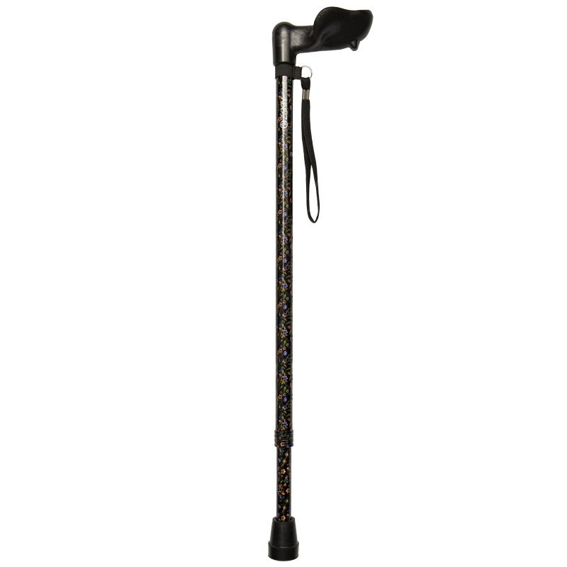 Black Floral Shock-Absorbing Walking Stick | Health and Care