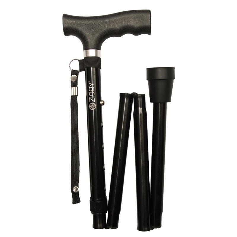 Black Adjustable Folding Walking Stick | Health and Care