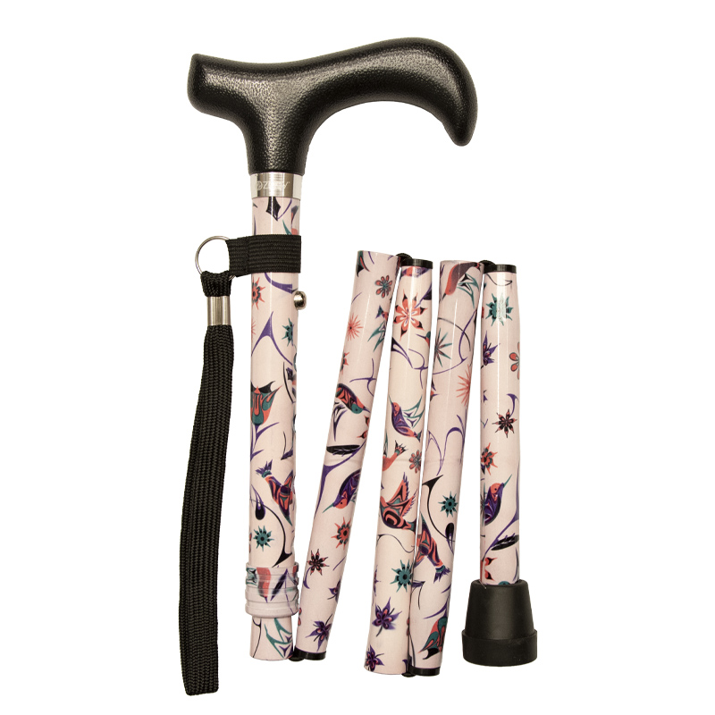 Pink Floral Adjustable Fold Walking Stick | Health and Care