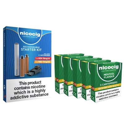Nicocig Rechargeable Electronic Cigarette Starter Kit and Nicocig ...