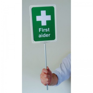 Safety First Aid First Aider Desk Sign | Health and Care
