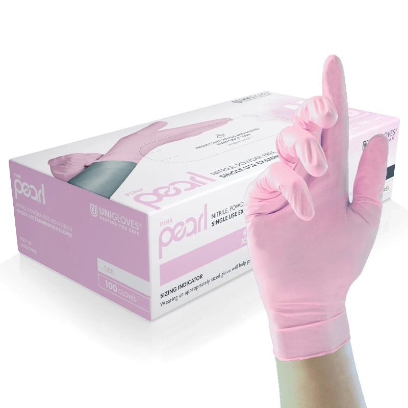 Unigloves Pink Nitrile Examination Gloves | Health and Care